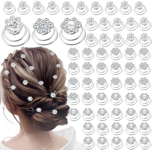 Amazon.com : 60 PCS 3 Shapes Gems Rhinestone Twister Hair Studs Set ...