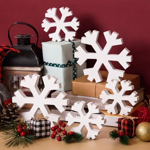 Amazon.com: 10 Pieces Christmas Wooden Snowflake Decor Winter Snowflake ...