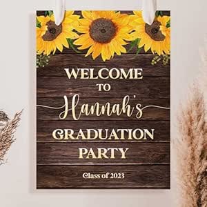Amazon.com: Nahum Sunflower Graduation Sign Customize Name Sunflowers ...
