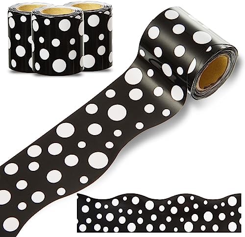Amazon.com: 99 Ft Bulletin Board Border 3 Rolls Black and White Polka ...