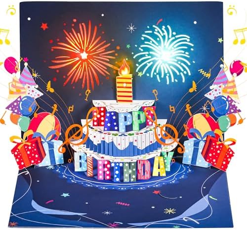 Amazon.com: MZD8391 Birthday Cards Fireworks 3D Pop Up Blowable Cake ...
