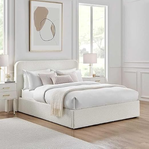 International Beds Monroe Bouclé Upholstered Bed Frame with Headboard ...