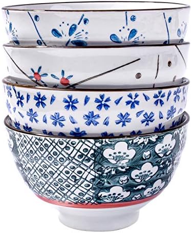 Amazon.com | Japanese Style Rice Bowl Set of 4 Creative Ceramic Sushi ...
