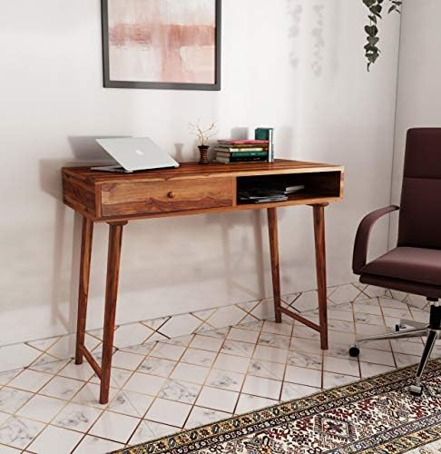 THE ROYAL NEST Director's Sheesham Wood Study Desk (Matte Finish, Brown ...