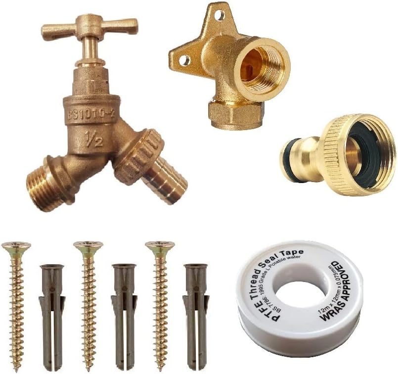 hep® Outdoor Garden Bib Tap Kit Inc. Wall Plate Elbow Fixing Screws ...