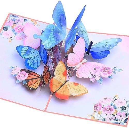 Amazon.com : 3D Pop Up Butterfly Greeting Card with Paper Envelope for ...