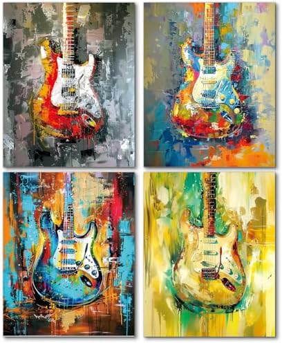Amazon.com: Hapons Graffiti Guitar Musical Wall Art Set of 4, Vintage ...