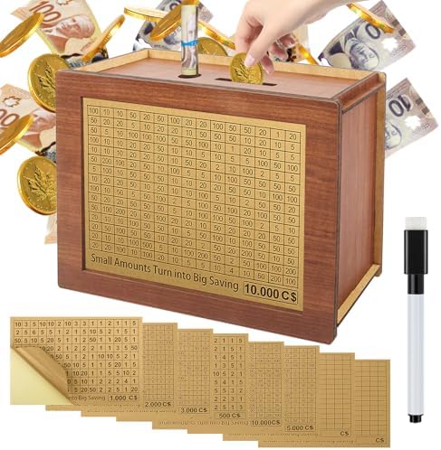 Retro Cash Money Saving Box, Reusable Wooden Money Box Retro Money Bank ...