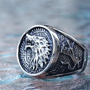 Amazon.com: STORE247 - House Stark Direwolf Silver Stainless Steel Ring ...