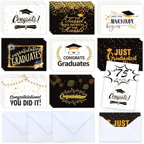 Amazon.com : PARTYWIND 50 PCS Gold Foil Graduation Greeting Cards Bulk ...