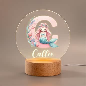idooodle Personalized Mermaid Girl Night Light, Custom Name Acrylic LED ...