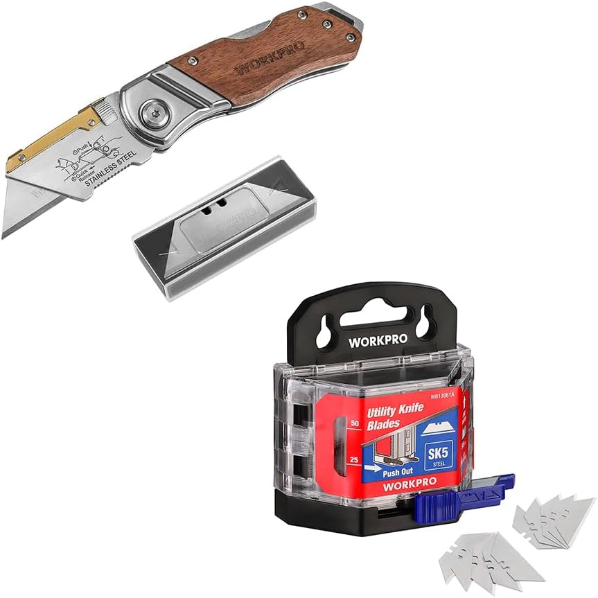 WORKPRO Folding Utility Knife & EDC Pocket Knife, Quick-Change Wood ...