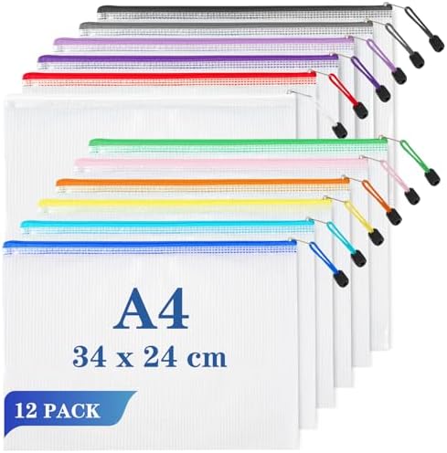 Plastic Wallets A4 Zip Lock Bags-12Pcs Plastic Mesh Document Folder ...