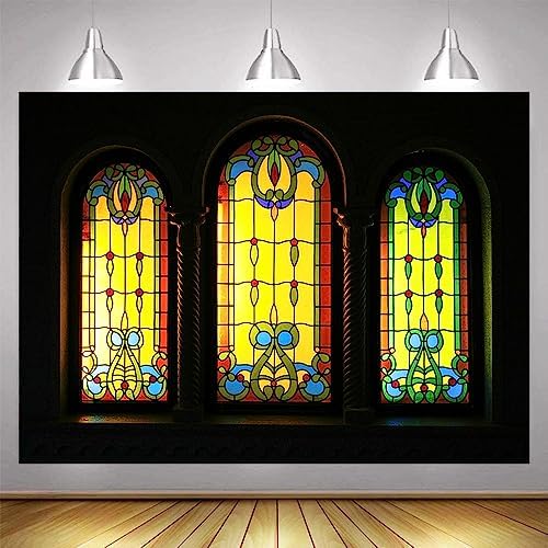 Amazon.com : EMTOBT 10x7ft Stained Glass Window Backdrop Vintage Church ...