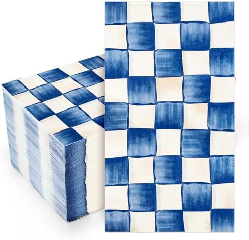 Amazon.com: JarThenaAMCS 100Pcs Blue White Plaid Guest Napkins Royal ...