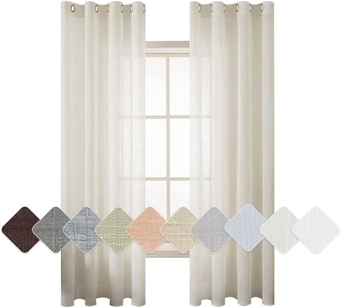 MIULEE 2 Panels Voile Curtains Sheer Cross Linen-like Solid Color ...