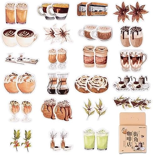 46PCS Coffee Sticker Cafe Series Stickers,Vintage Aesthetic Coffee ...