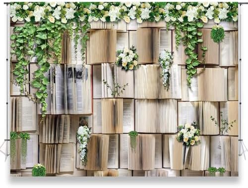 Amazon.com : KUKUSOUL 7x5ft Book Backdrop for Party Flower Garlend Book ...