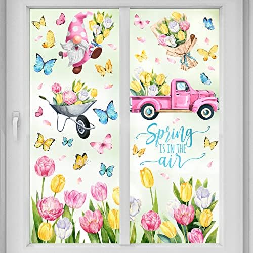 Amazon.com: JOFONY 8 Sheets Easter Tulip Flower Butterfly Window Clings ...