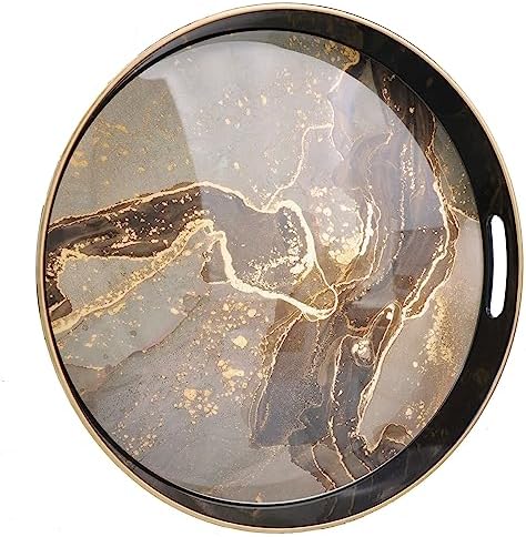 Amazon.com: Round Decorative Tray - 12" Round Black Tray with Gold ...