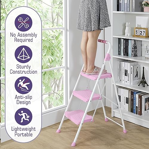 Snapklik.com : KINGRACK 3 Step Ladder, Sturdy Step Stool