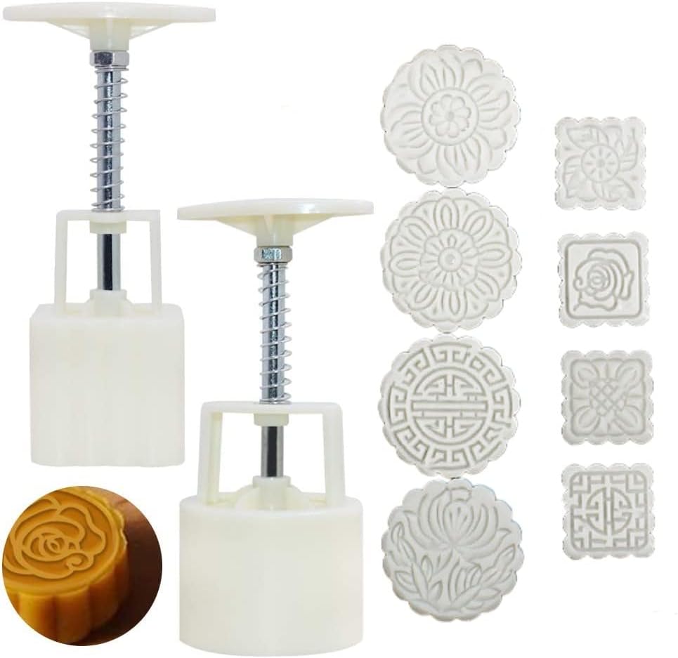 2 Set Mooncake Mould Press with 10 Stamps, FineGood Round Cherry ...