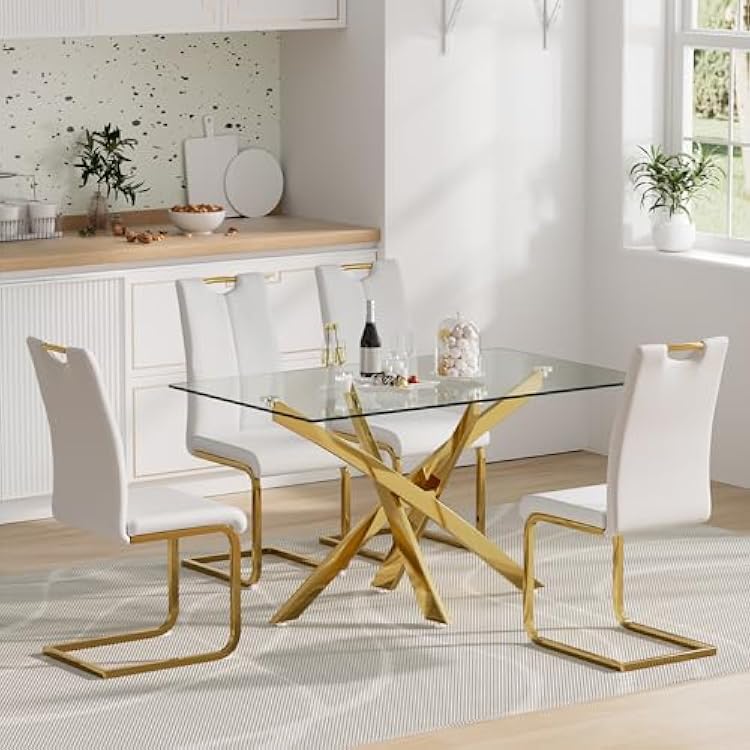 Glass Kitchen Table And Chairs Set 48" Mueller Modern Dining Table And