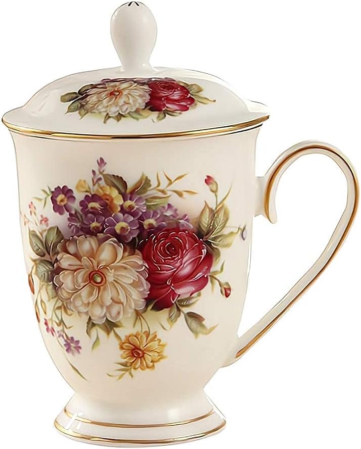 Amazon.com | Ceramic Tea Cup with Lid, Tea Cup Rose Coffee Mug,Gifts ...