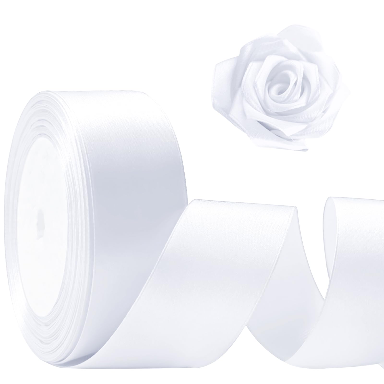 Amazon.com: Flezoo 25 Yards White Satin Ribbon 1 1/2inch, Single Face ...