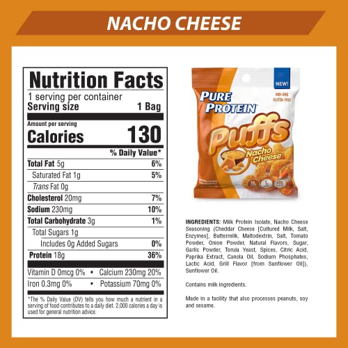 Snapklik.com : Pure Protein Puffs, Nacho Cheese, 18g Protein, Non-GMO ...