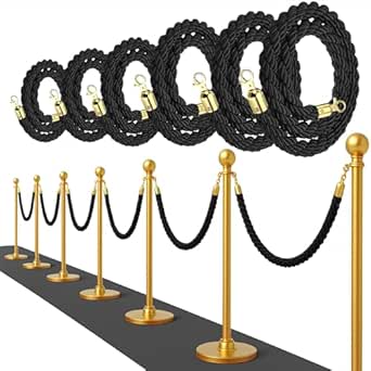 5FT Black Braided Stanchion Rope Set – 6 Pack Thick Twisted VIP Ropes ...