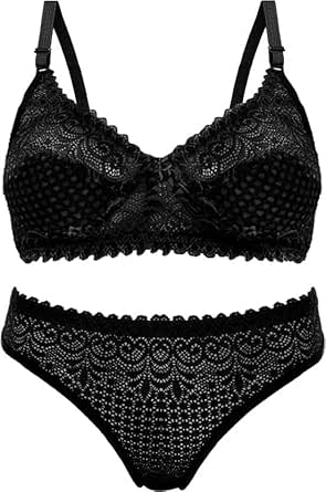 Buy Mrs Queen Lace Self Design Bra & Panty Set for Women (Black, 30 ...
