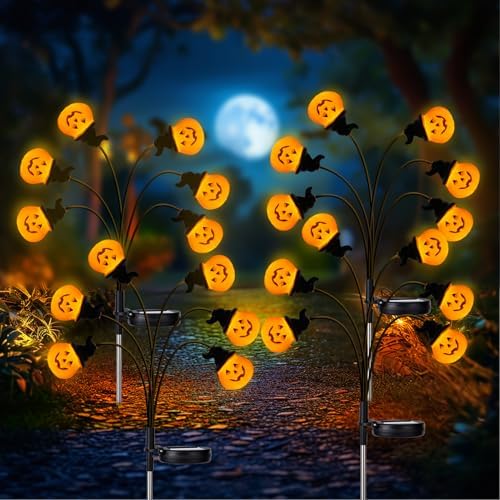 Amazon.com : Meteds 6 Pack Solar Pumpkin Stake Lights for Halloween ...