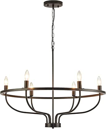 TELAFLY Farmhouse 6-Light Chandeliers,Modern Matte Black Dining Room Light Fixture, Industrial ...
