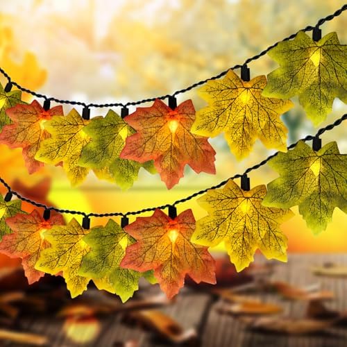 Fall Decor Multicolored Maple Leaf String Lights, 13.6Ft LED ...