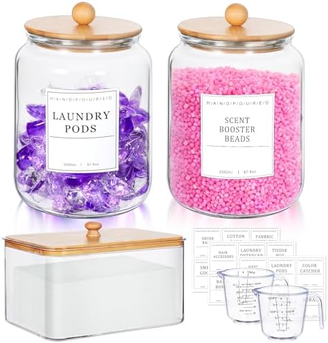 Amazon.com: Mustry Glass Jars for Laundry Room Organization Jars Half ...