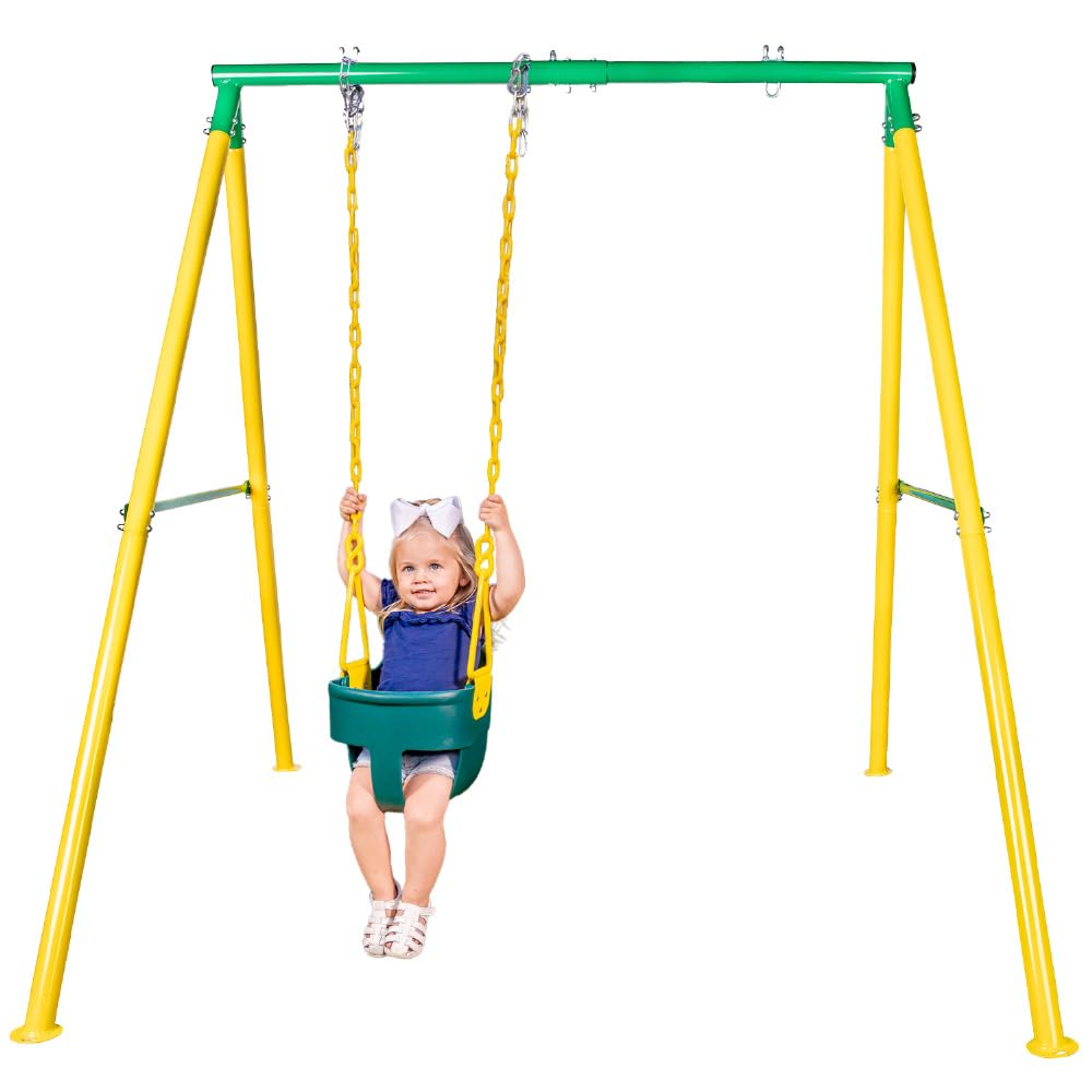 Amazon.com : Heavy Duty Swing Set Frame with Bucket Swing - Safe ...