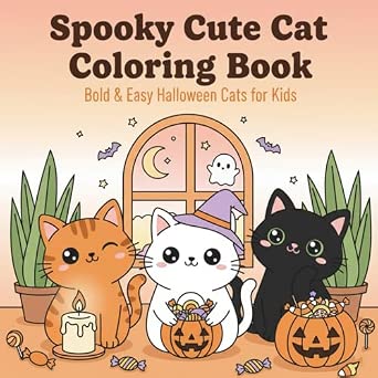 Amazon.com: Spooky Cute Cats Coloring Book: Cozy Cat Halloween Coloring ...