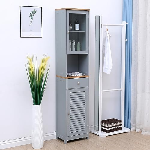 Kingwudo® MDF Bathroom Tall Cabinet Tallboy Unit Storage Cabinet Tall ...