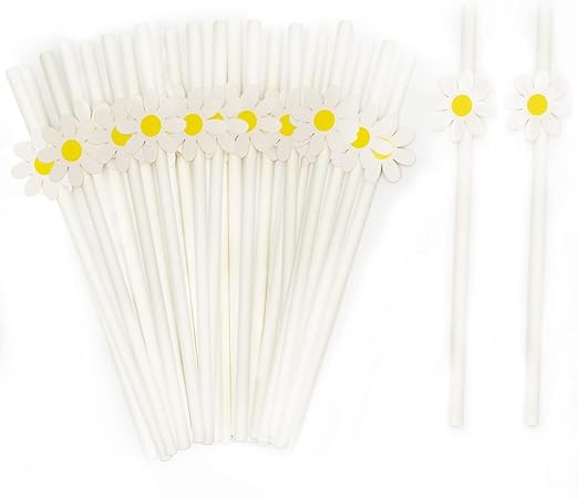 Amazon.com: Groovy Daisy Flower Straws - 30 Pcs Disposable Straws for ...