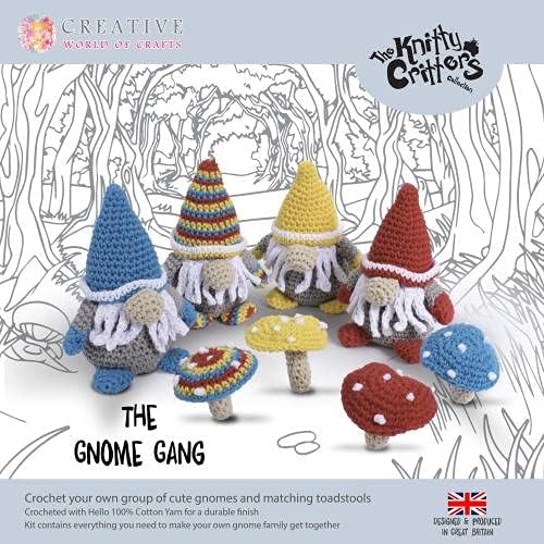 KNITTY CRITTERS The Gnome Gang, 7 Balls of Hello Cotton, Amigurumi Kit ...