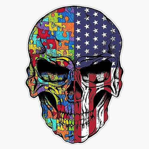Amazon.com - Autism American Flag Skull Sticker Vinyl Decal Bumper ...