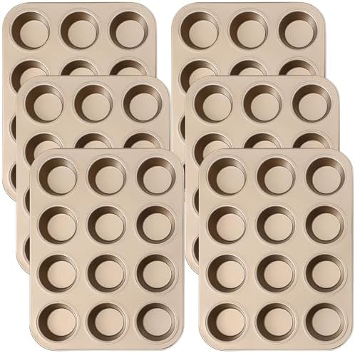 Amazon.com: Blushtier 6 Pcs Standard Nonstick Muffin Baking Pan Gold ...