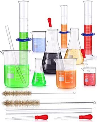 Xuhal 18 Pcs Lab Glassware Set Beaker Flask Cylinder Set Includes ...