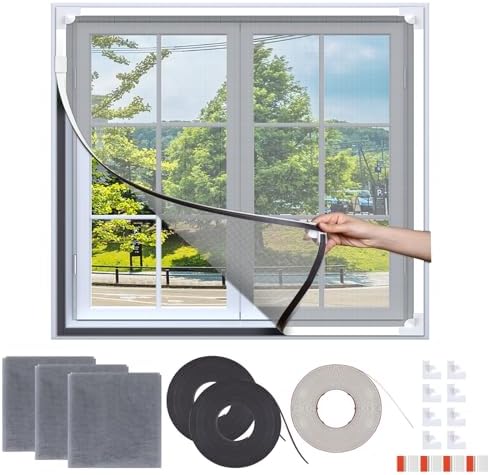 Ribbonlic 2 Packs Magnetic Window Screen Kit Adjustable DIY Window Mesh ...