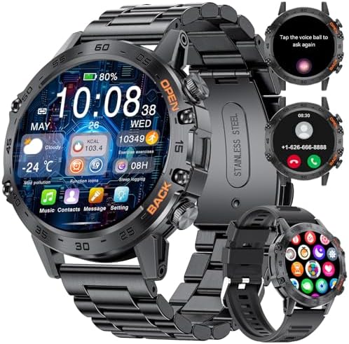 Men's Smart Watch for Android iOS 1.39" HD Round Dial Bluetooth Phone ...