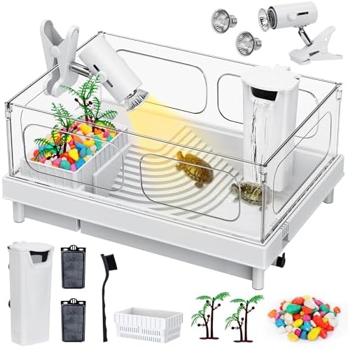 Amazon.com : AZV Small Turtle Tank Kit, Turtle Cage with Lid, Heat Lamp ...