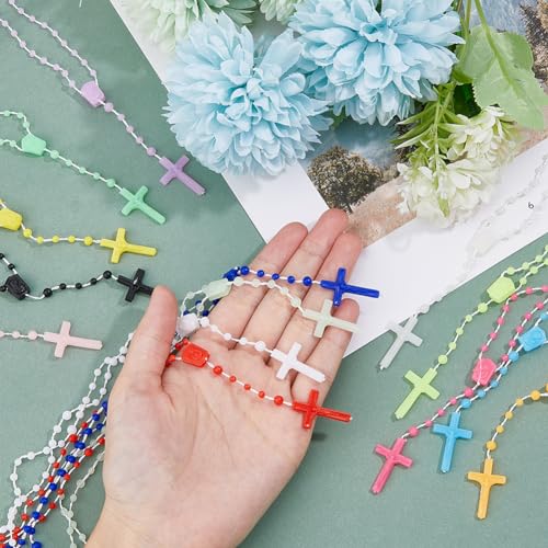 DICOSMETIC 120Pcs 12 Colors Plastic Rosaries Necklace 44.5mm Long Bulk ...
