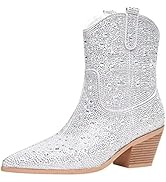 Amazon.com | vimitty Women's Rhinestone Glitter Aankle Boots Chunky ...
