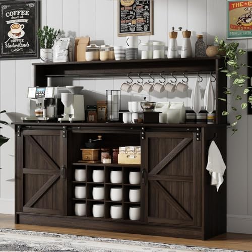 Amazon.com: 4ever2buy Farmhouse Coffee Bar Cabinet with 8 Hooks, 55 ...